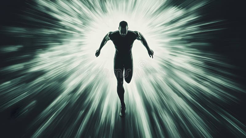 Dynamic Male Figure Sprinting into a Burst of Light. Stock Illustration ...
