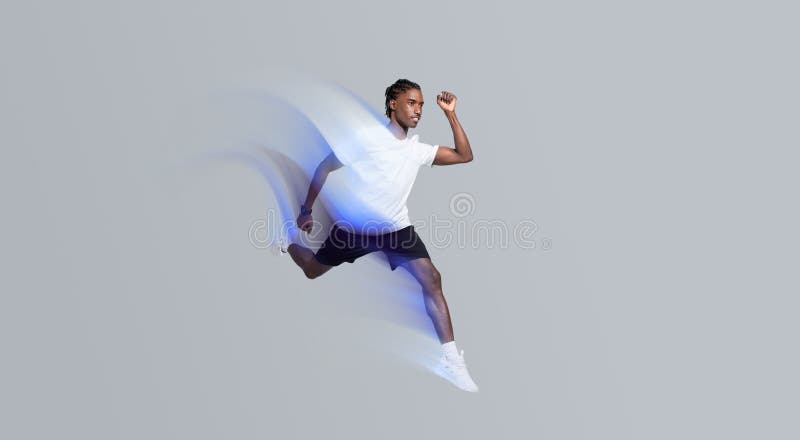 Dynamic Man Sportswear Running Grey Studio Background Stock Photos ...