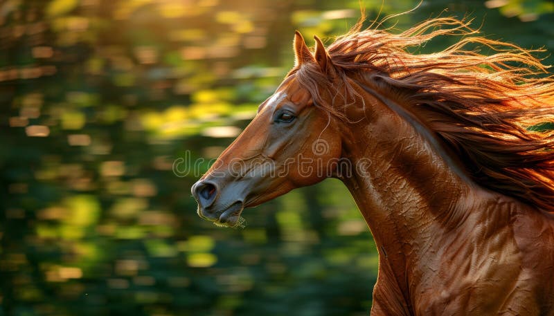 Dynamic Mane Horse Galloping in Wind, Equestrian Motion at Summer ...