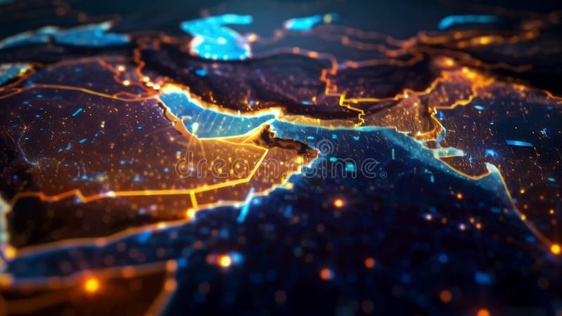A Dynamic Map of the Middle East Glowing Brightly, Showcasing the ...