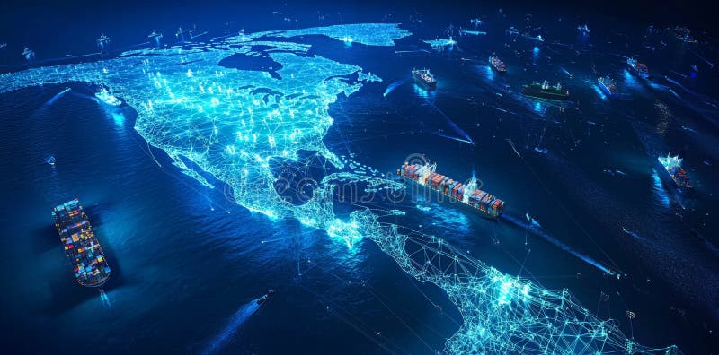 A Dynamic Map Shows Moves of Cargo Ships on a Detailed Visualization of ...