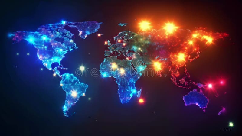 A Dynamic Map of the World with Colorful Lights Highlighting Different ...