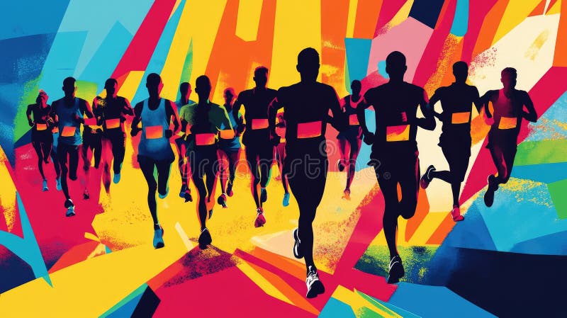 Dynamic Marathon Poster with Colorful Runner Silhouettes and Abstract ...