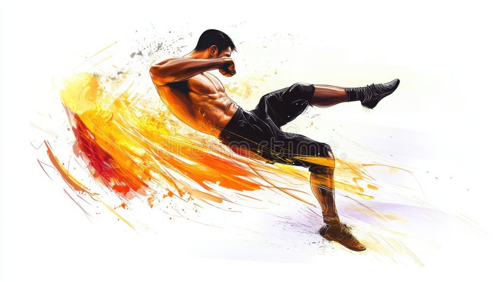 Dynamic Martial Arts Kick with Abstract Elements Stock Illustration ...