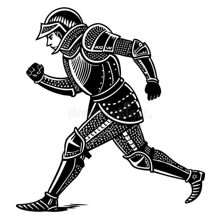 Dynamic Medieval Knight in Armor Running Action Pose for Illustrations ...