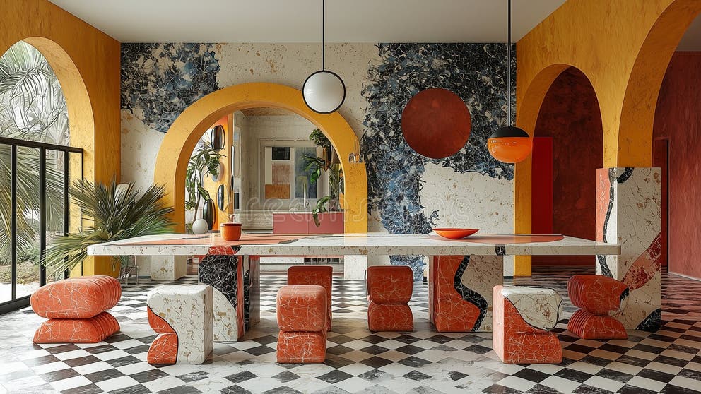 Memphis-style Sculptural Dining Table in Vibrant Contemporary Interior ...