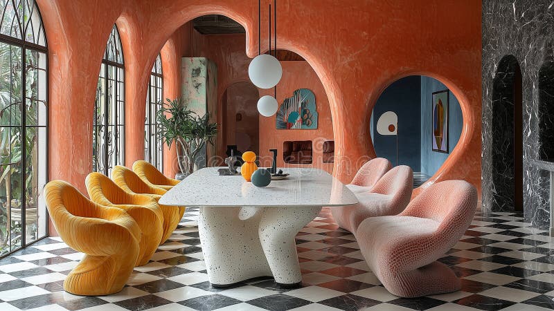 Memphis-style Sculptural Dining Table in Vibrant Contemporary Interior ...