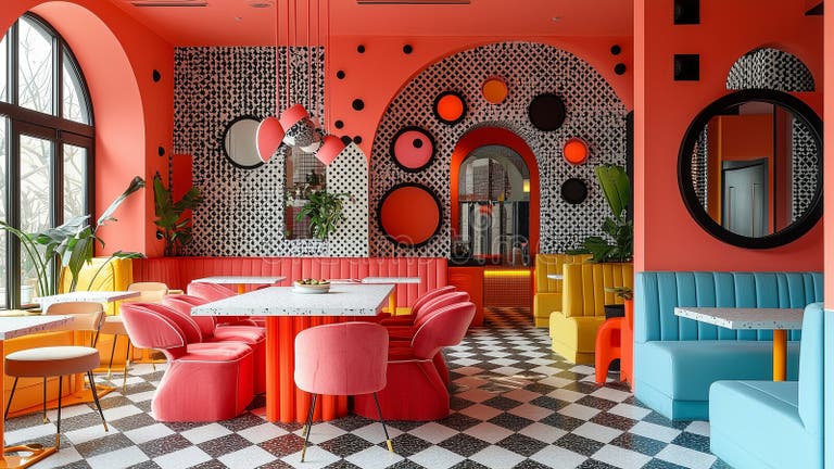 Memphis-style Sculptural Dining Table in Vibrant Contemporary Interior ...