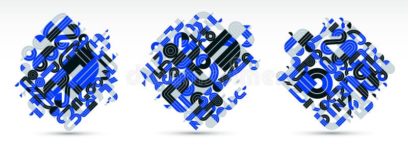 Dynamic Messy Abstract Vector Design Compositions Set, Blue Minimal ...