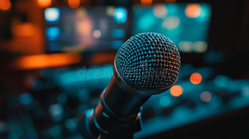 Dynamic Microphone Close-up in a Vibrant Gaming Setup. Generative AI ...