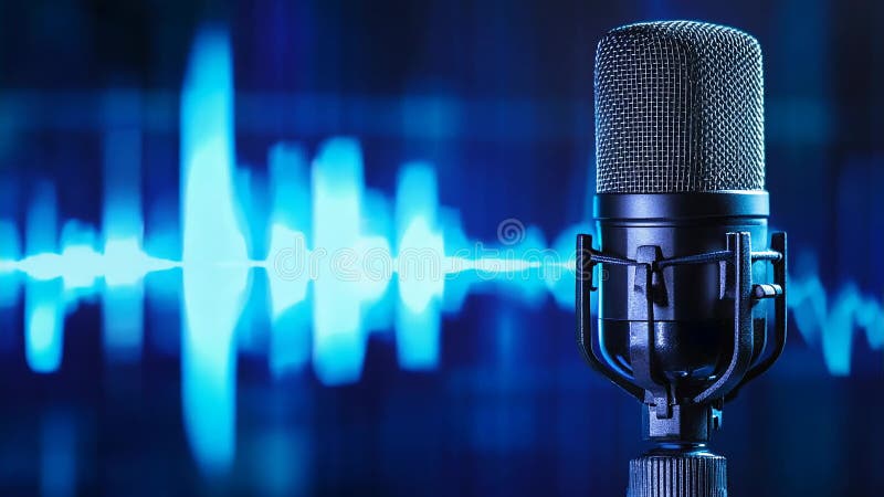 Dynamic Microphone in Front of Vibrant Sound Wave Background Stock ...