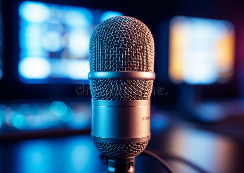 Dynamic Microphone with a Prominent Metal Mesh Grille, Featuring a ...