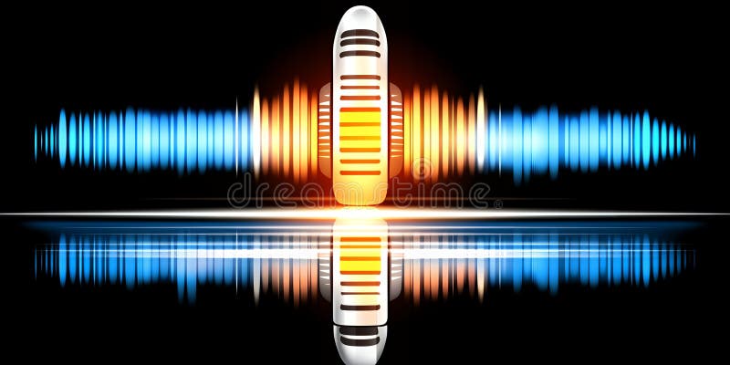 Dynamic Microphone with Sound Waves Abstract Illustration Digital Audio ...