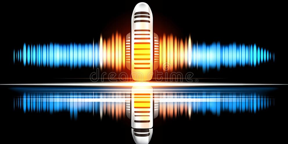 Dynamic Microphone with Sound Waves Abstract Illustration Digital Audio ...