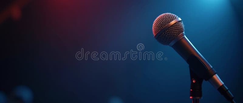 Dynamic Microphone on Stand with Stage Lighting and Blurred Background ...