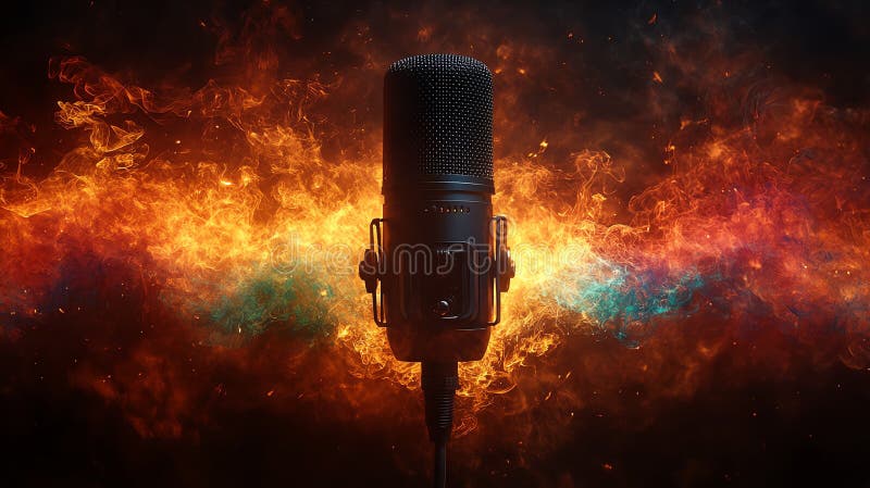 A Dynamic Microphone Surrounded by Vibrant Cosmic Colors and Energy ...