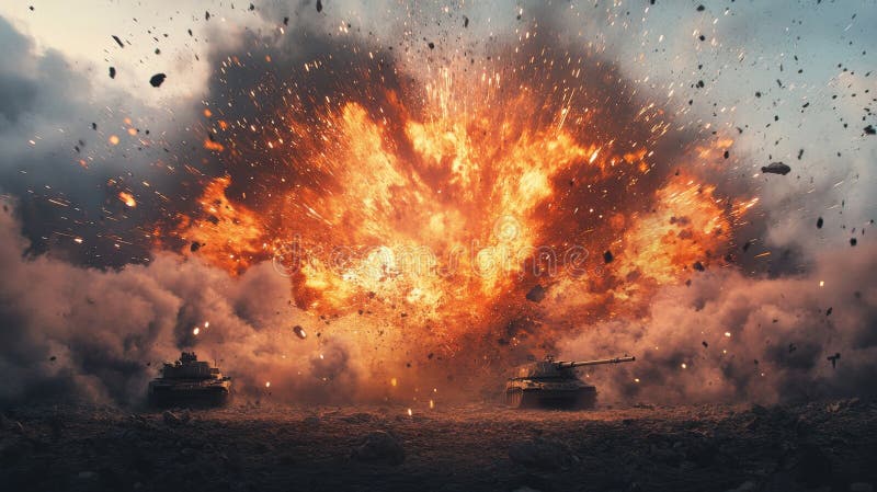 Dynamic Military Banner Featuring Explosive Action with Smoke, Fire ...