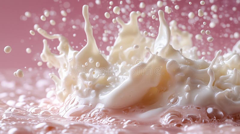 Dynamic Milk Splash Creating Abstract Texture on Pink Background Stock ...