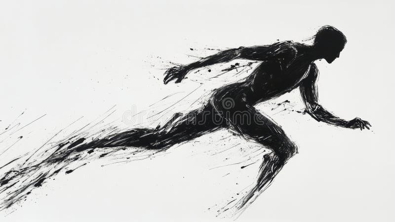 Dynamic Minimalist Ink Drawing of a Running Figure Stock Illustration ...