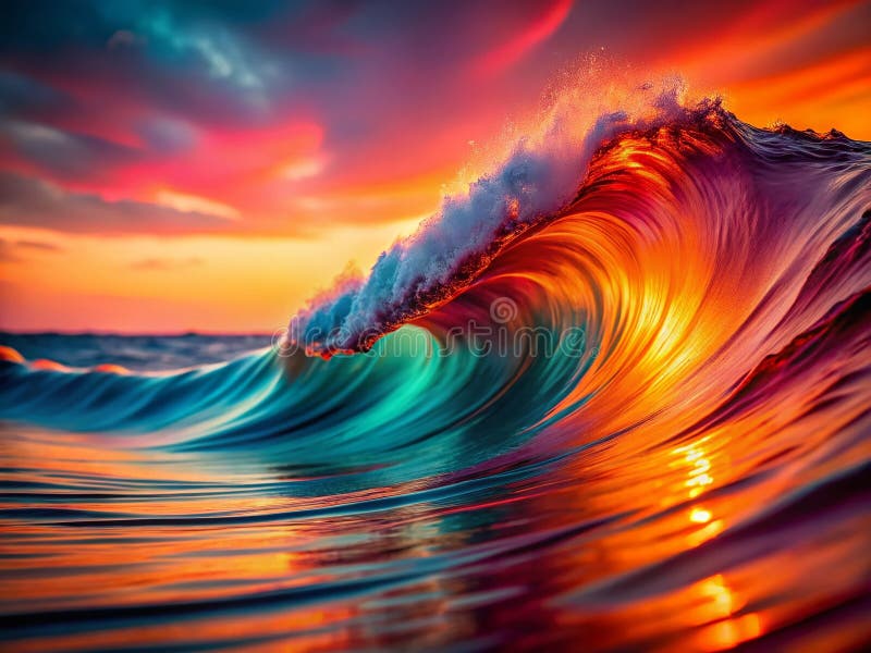 Dynamic Minimalist Wave Art Orange Pink and Teal Abstract Design for ...