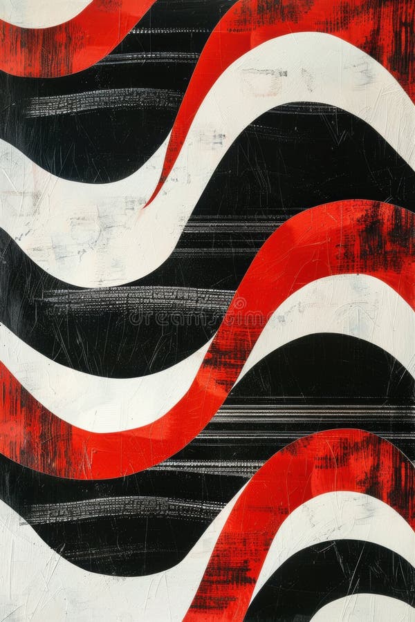 Dynamic Minimalist Wavy Lines in Bold Red and Black on White Canvas ...