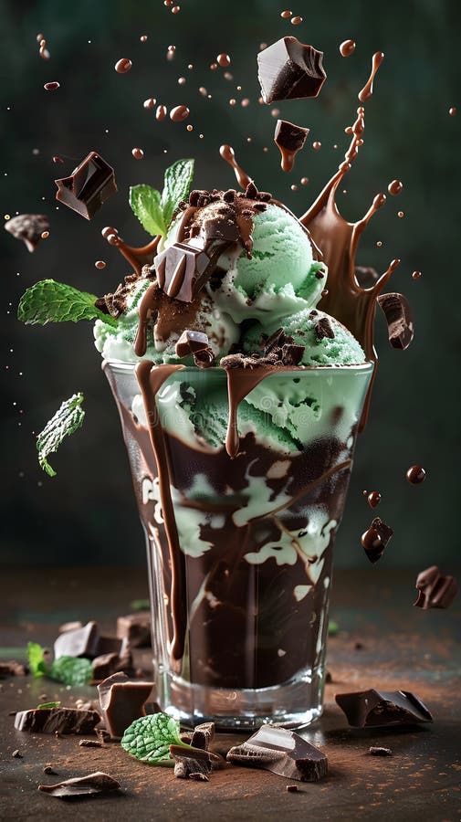 Dynamic Mint Chocolate Ice Cream Explosion Stock Illustration ...
