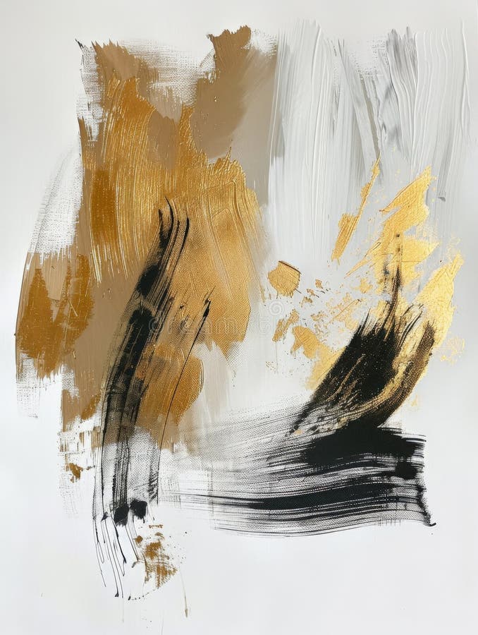 Dynamic Mix of Gold Black and White Brushstrokes in Abstract Form Stock ...