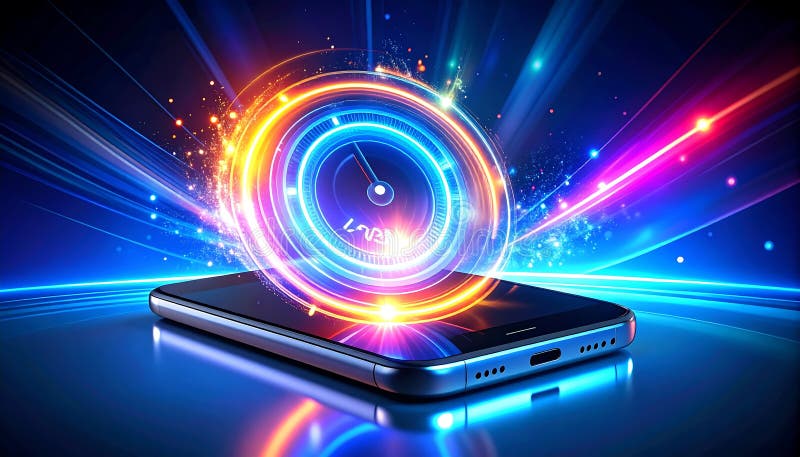 Dynamic Mobile Technology Showcase Futuristic Environment Digital Art Illustration Bright Glow ...