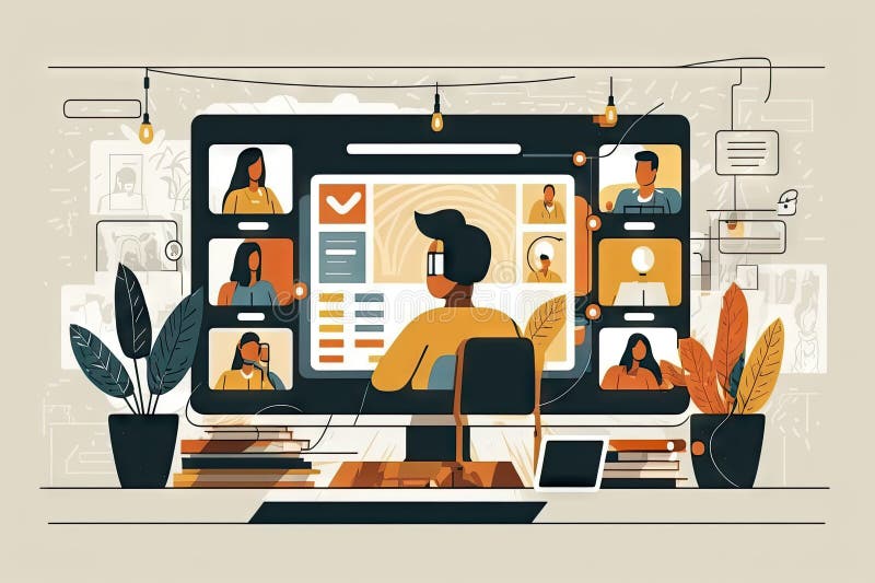 Video Conference. Work from Home. Remote Work Stock Illustration ...