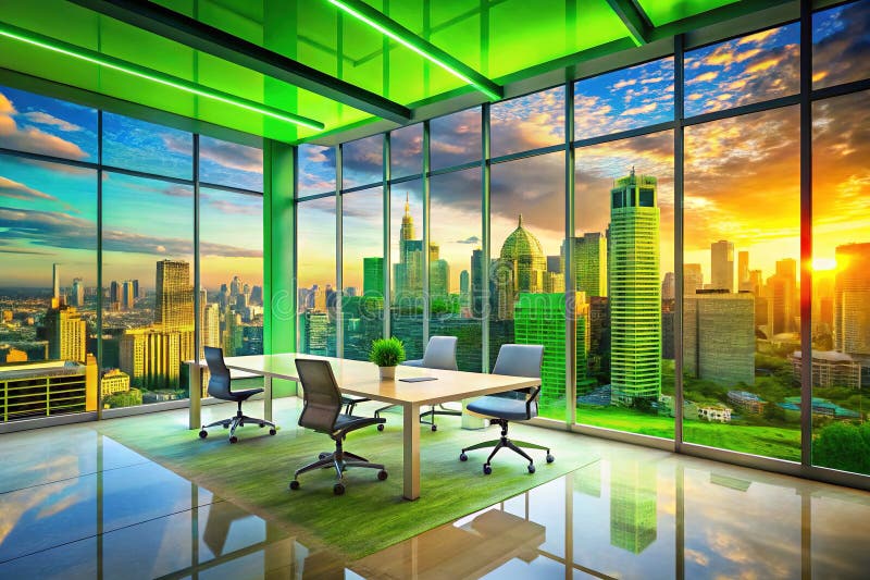 Dynamic Modern Office Double Exposure Seamless Blend of Cityscape and ...