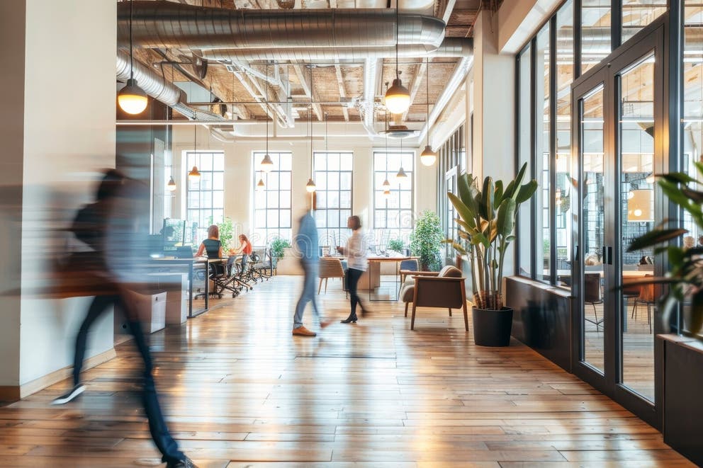 Dynamic Modern Office with People in Motion, Blurred Figures in ...