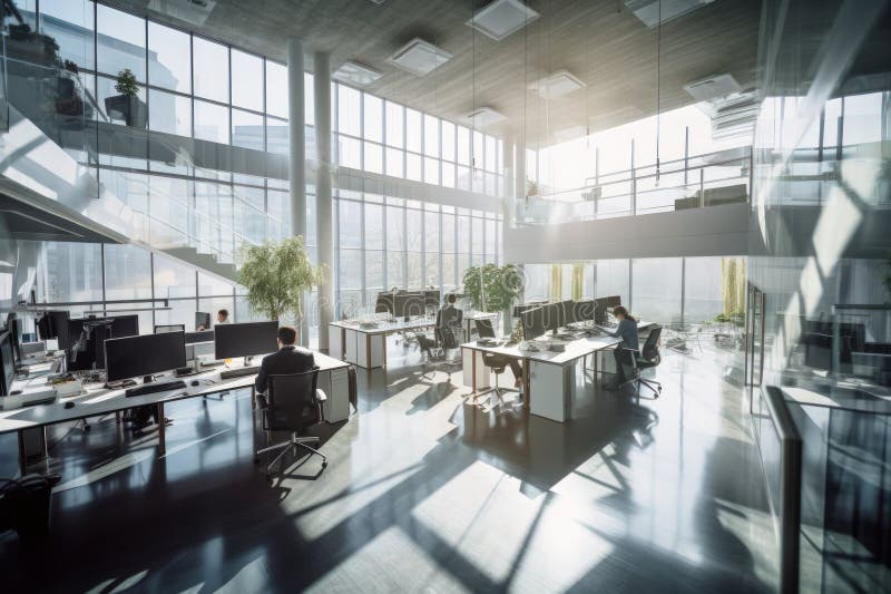 Dynamic Modern Office Space with Windows and Vibrant Atmosphere Stock ...