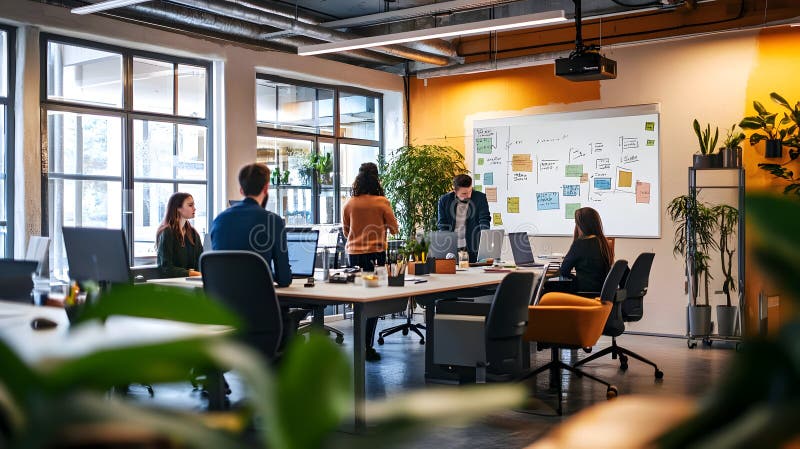 Dynamic Modern Open Office with Team Collaboration Around Whiteboard ...