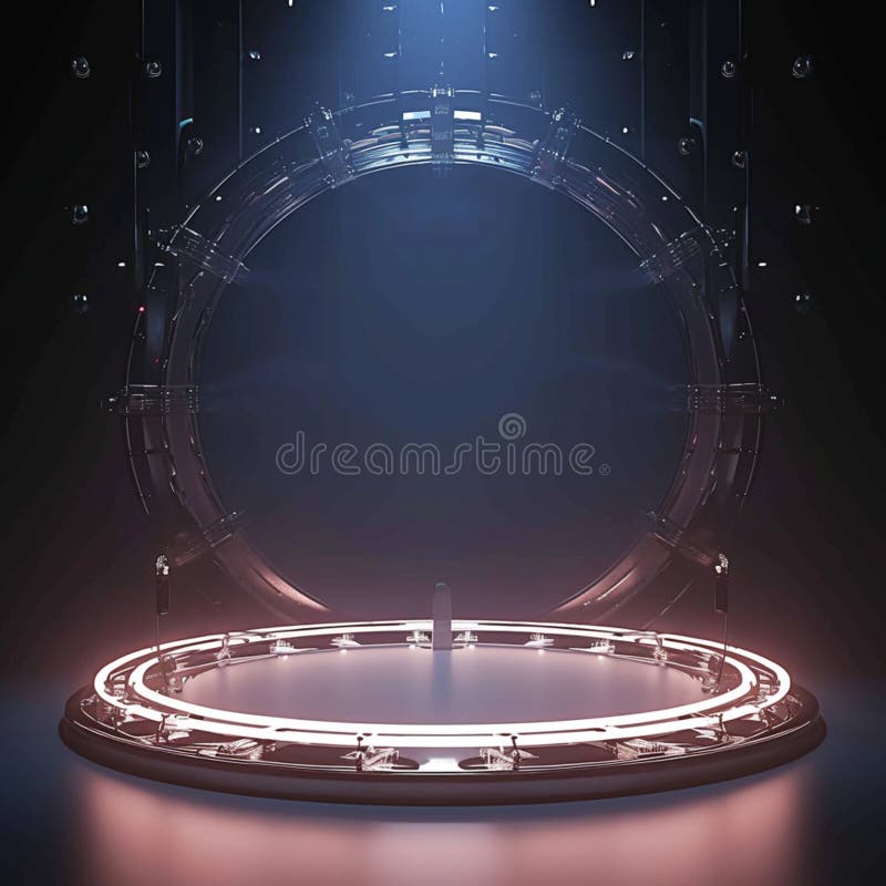 Dynamic Modern Technology Backdrop with Circular Podium, Laser Lights ...