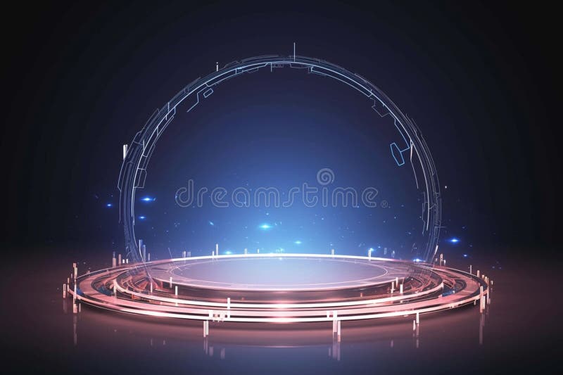 Dynamic Modern Technology Backdrop with Circular Podium, Laser Lights ...