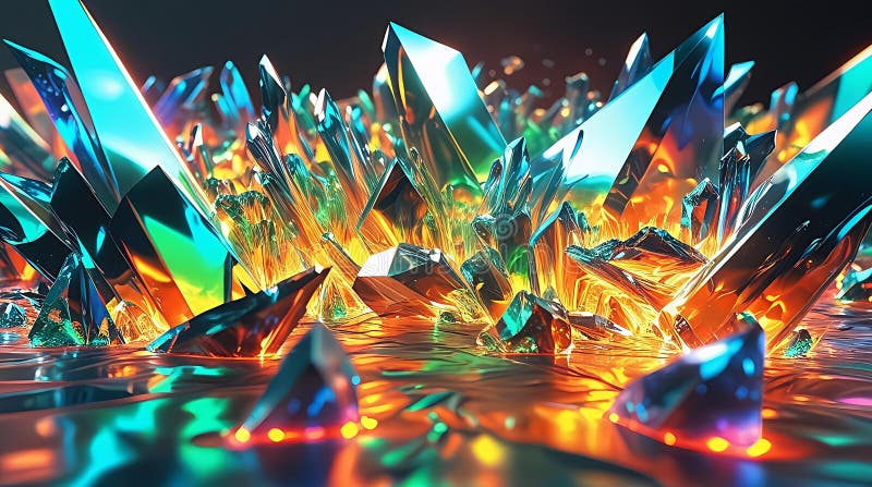 Dynamic Molten Crystal Shards with Glowing Iridescent Light and High ...