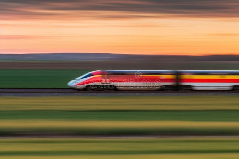 Dynamic Moment of a High Speed Train Passing Country Side at Sunset ...
