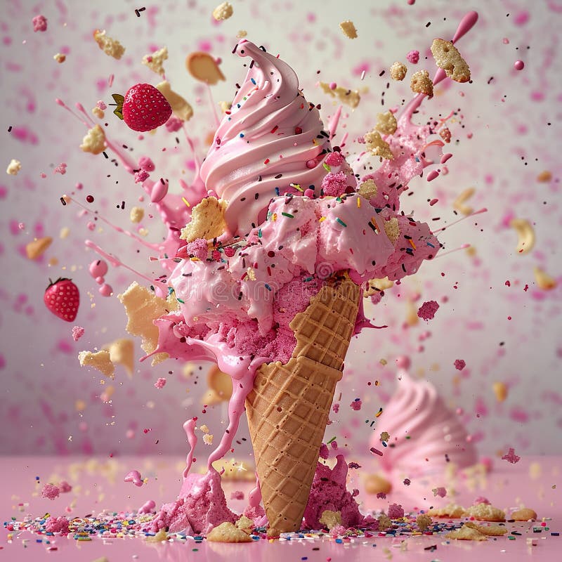 Pink Ice Cream Motion Effect Strawberry Decoration Stock Photos - Free ...