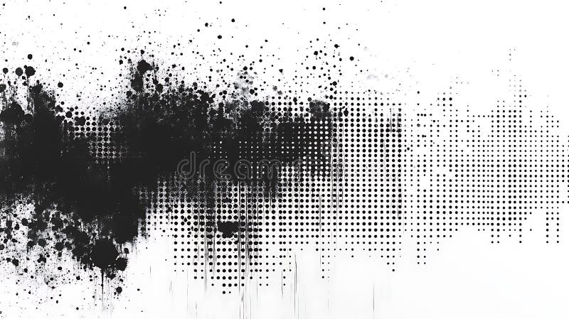 Abstract Halftone Grunge Background with Black Ink Splatter and Dotted ...