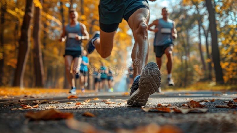 Dynamic Morning Marathon, Runners in Motion on Road for Healthy Workout ...