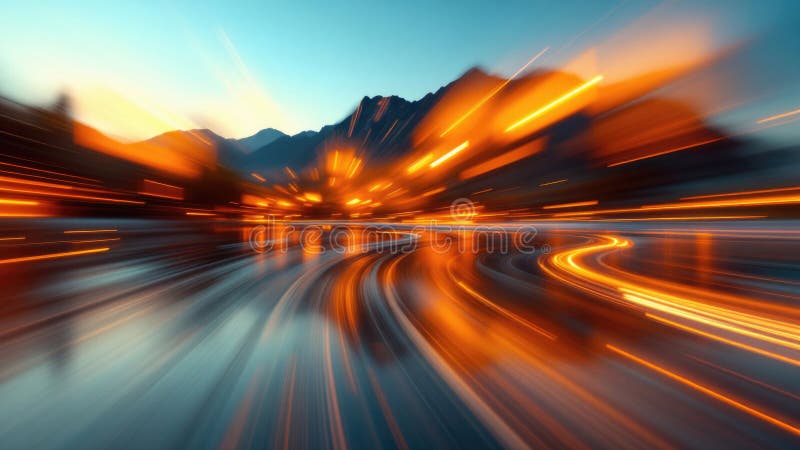 Dynamic Motion Blur City Lights Mountain Skyline Dusk Stock Photos ...