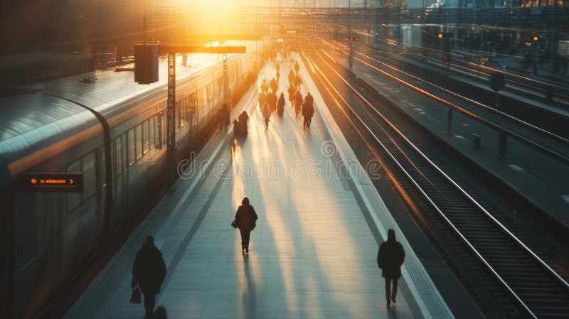 Dynamic Motion Blur of People Walking in a Bustling Train Station ...