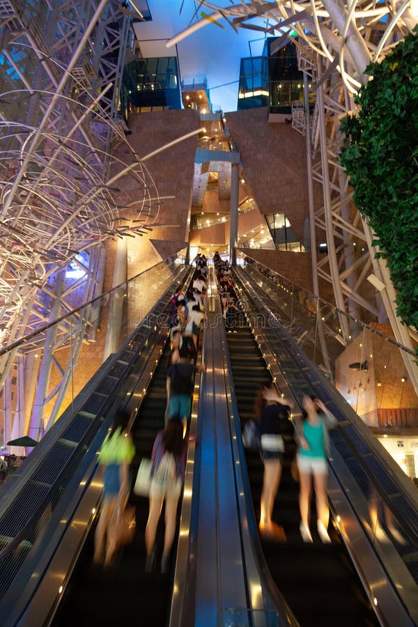 Dynamic Motion Blur View of People on an Escalator in a Modern Urban ...