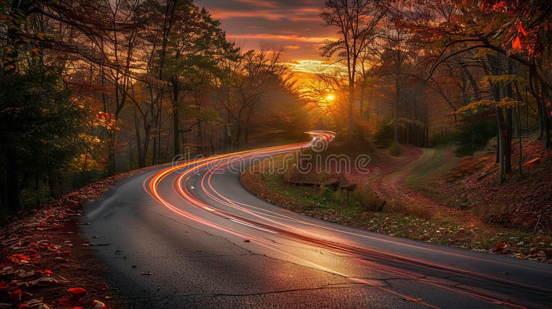 Dynamic Motion of a Car on a Curved Highway with Sunset Light Trails ...