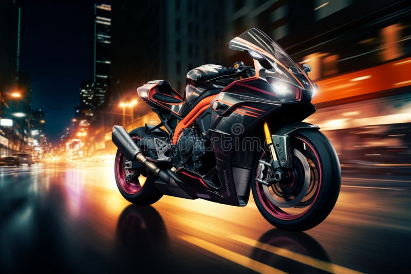 Dynamic Motion EBR Racing Motorcycle with Abstract Speed Light Trails ...