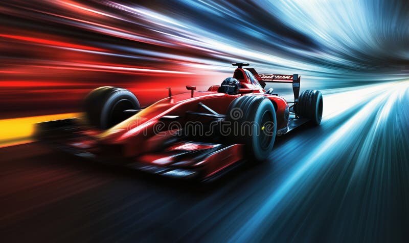Dynamic Motion Red Racing Car Speeding Blurred Racetrack Stock Photos ...