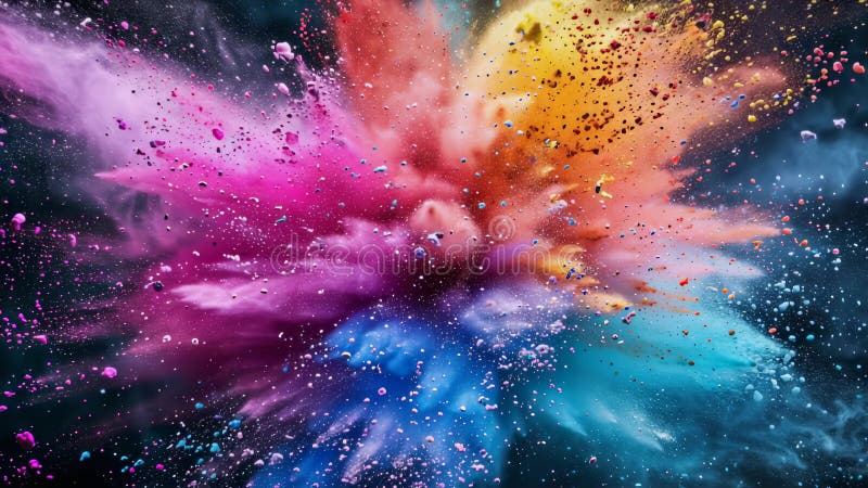 Dynamic Motion of Vibrant Colors Exploding in Cloud of Powder Revealing ...