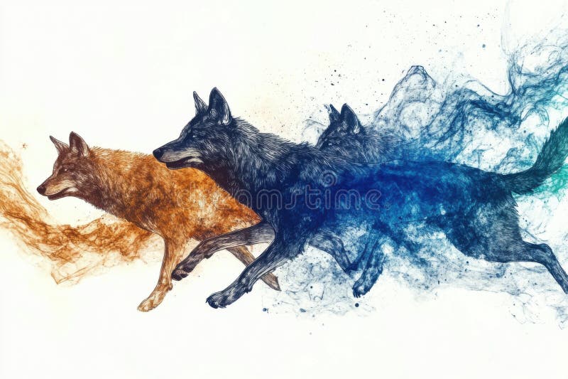 Dynamic Motion of Wolves in Minimalist Abstract Art Design for Posters ...