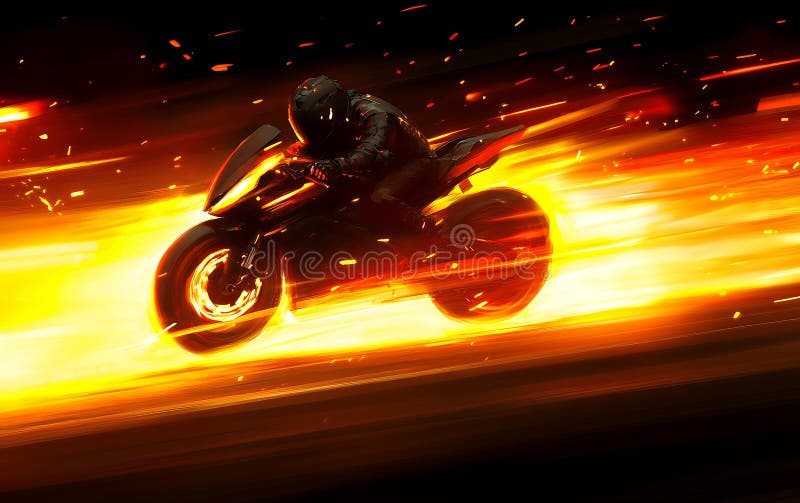 Dynamic Motorcycle Race in Flames: Speed and Thrill in a Fiery Blaze ...