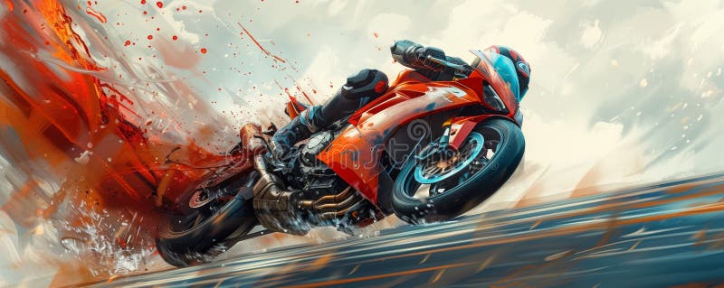 Dynamic Motorcycle Race with a Splash Effect Stock Photo - Image of ...